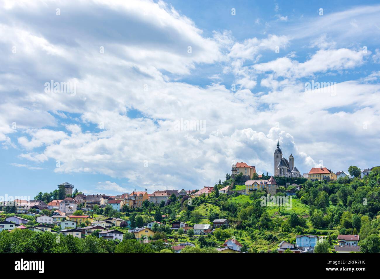 Althofen: Old Town with tower Annenturm, castle Neues Schloss, church ...