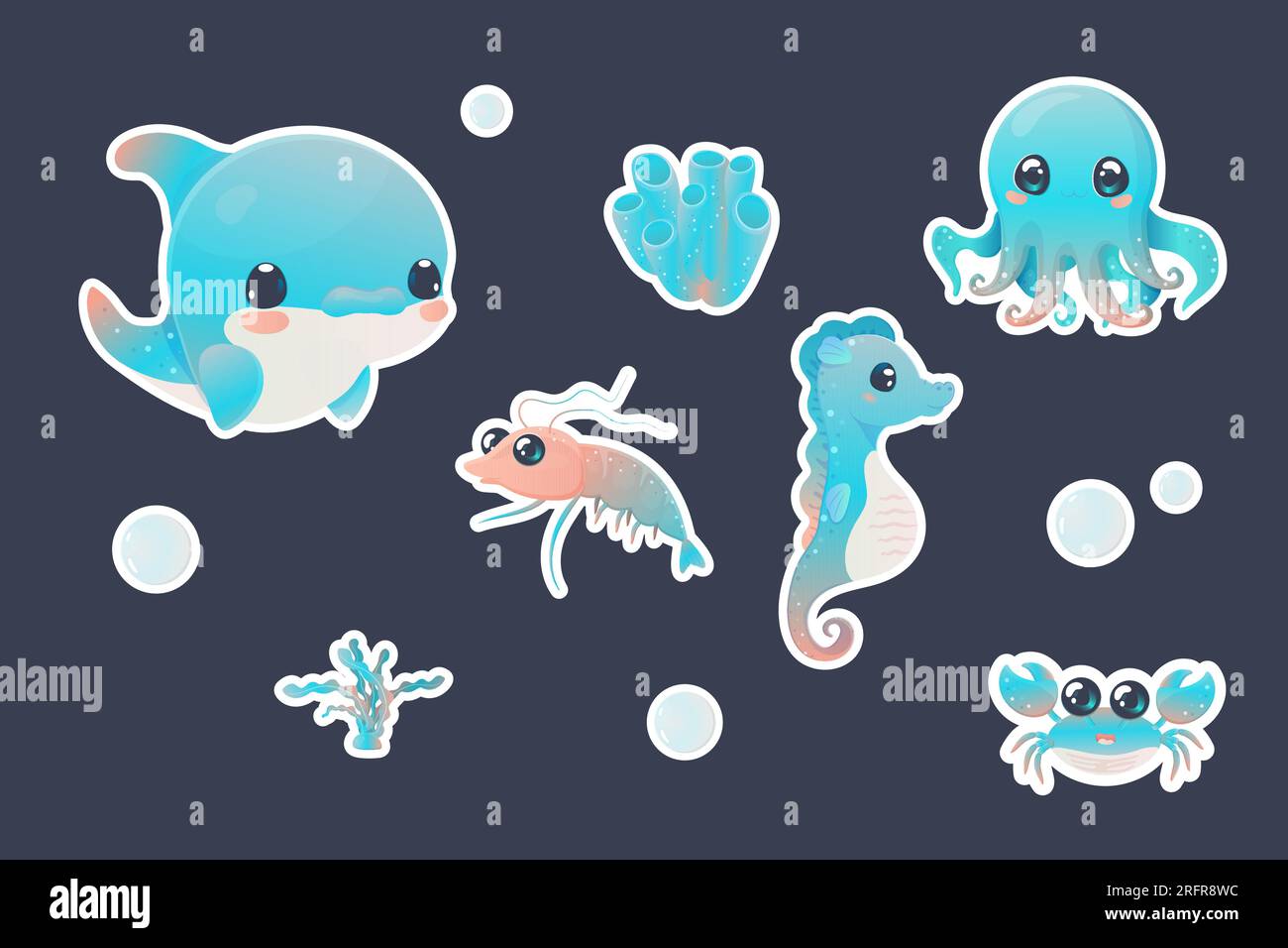 stickers vector illustration sea dwellers creatures illustration on ...