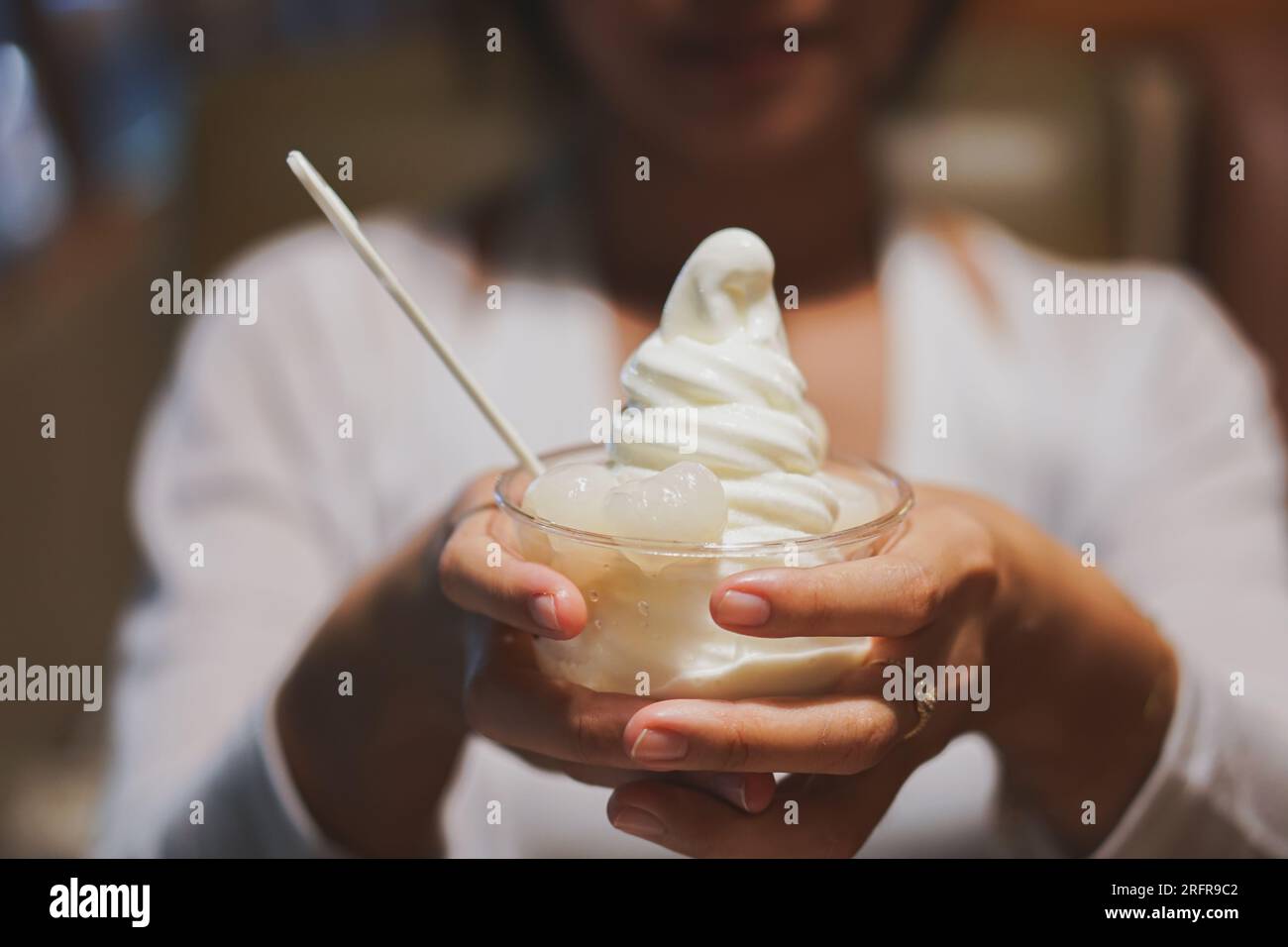 Yogurt ice cream with logan fresh fruits Stock Photo - Alamy