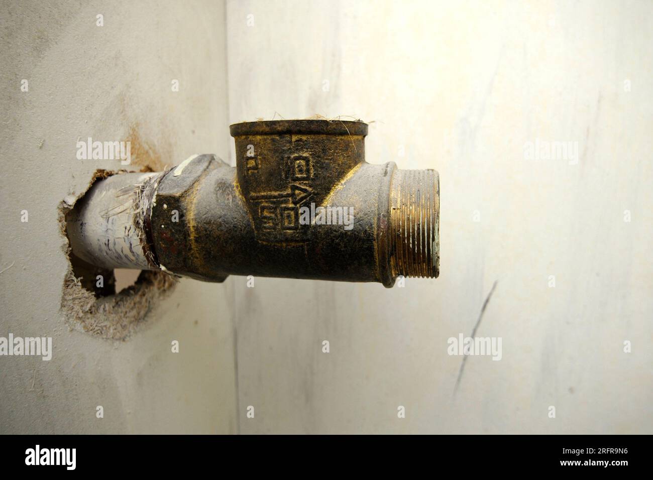 Metal pipe branch for attaching a fire hose, set in a fire-fighting ...