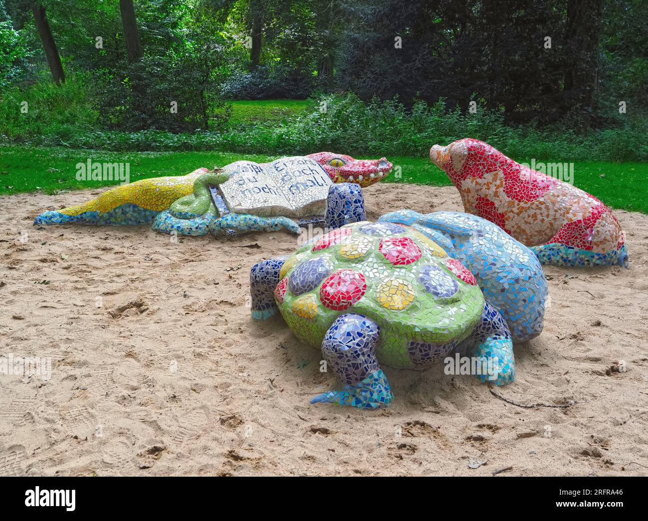 Fairy tale sculptures in the castle park of Schloss Neersen in Germany ...