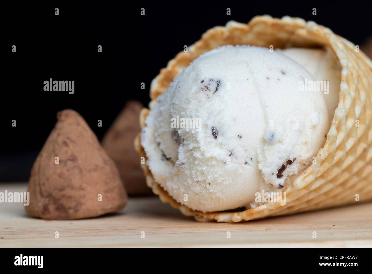 Sweet ice cream with chocolate pieces, creamy ice cream with chocolate ...