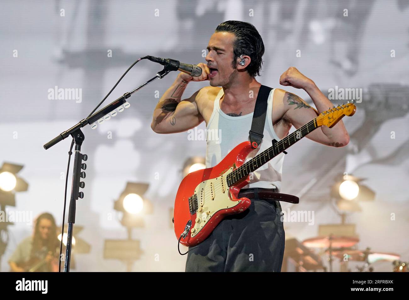 Matty Healy of The 1975 performs on day two of the Lollapalooza Music ...