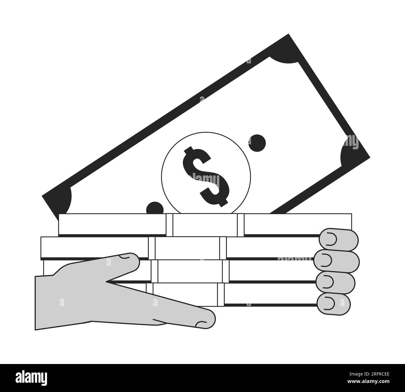 Hand holding cash flat monochrome isolated vector object Stock Vector ...
