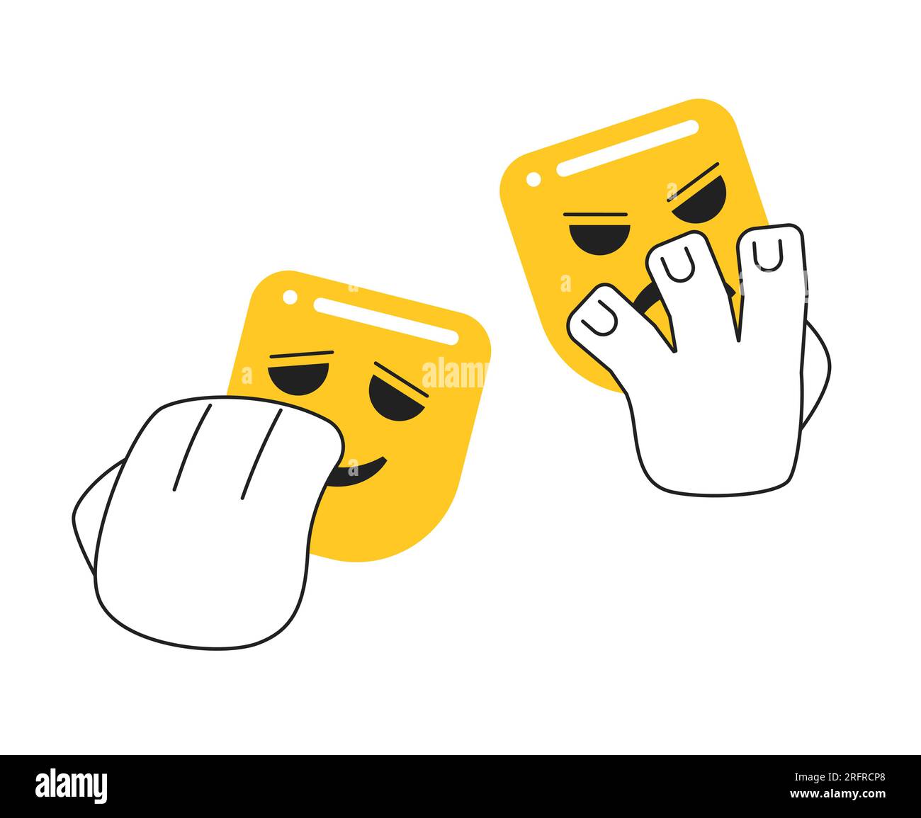 Hands holds theatrical mask monochrome flat vector object Stock Vector ...