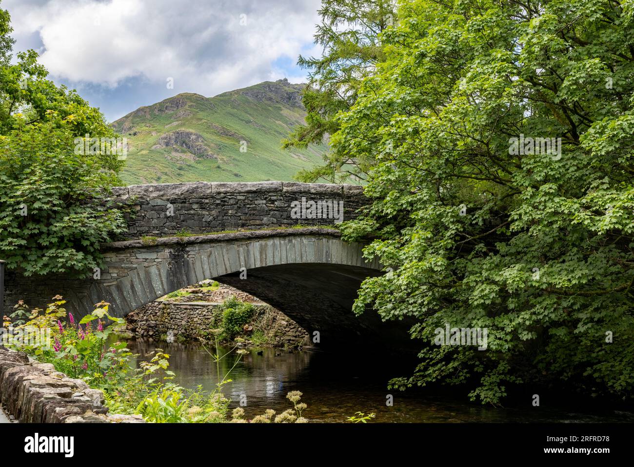 Broadgate Bridge, with Helm Crag in background, Grasmere, Lake District ...