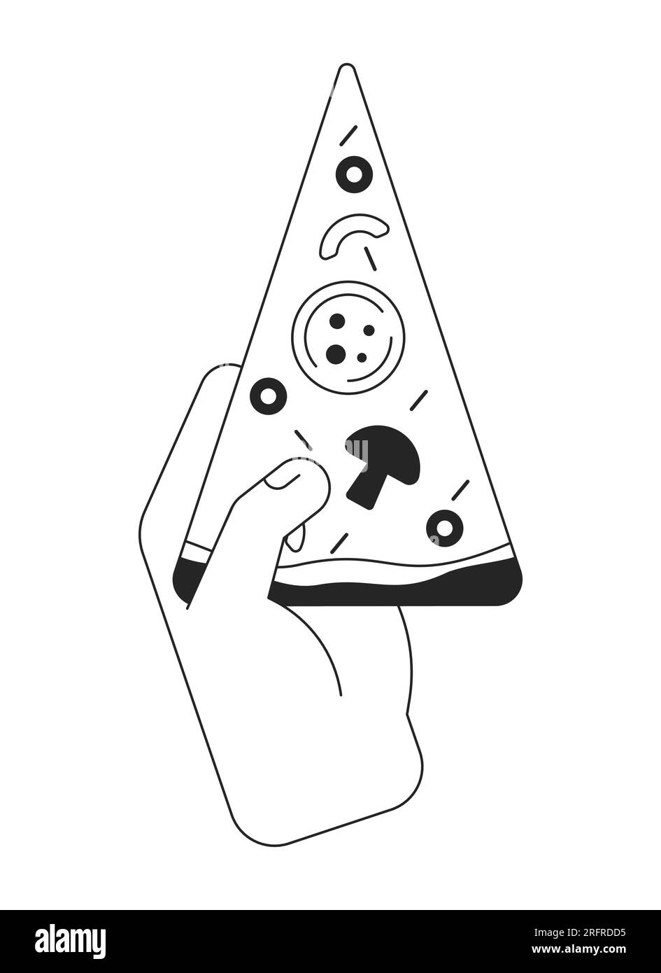 Hand holding pizza slice bw concept vector spot illustration Stock ...