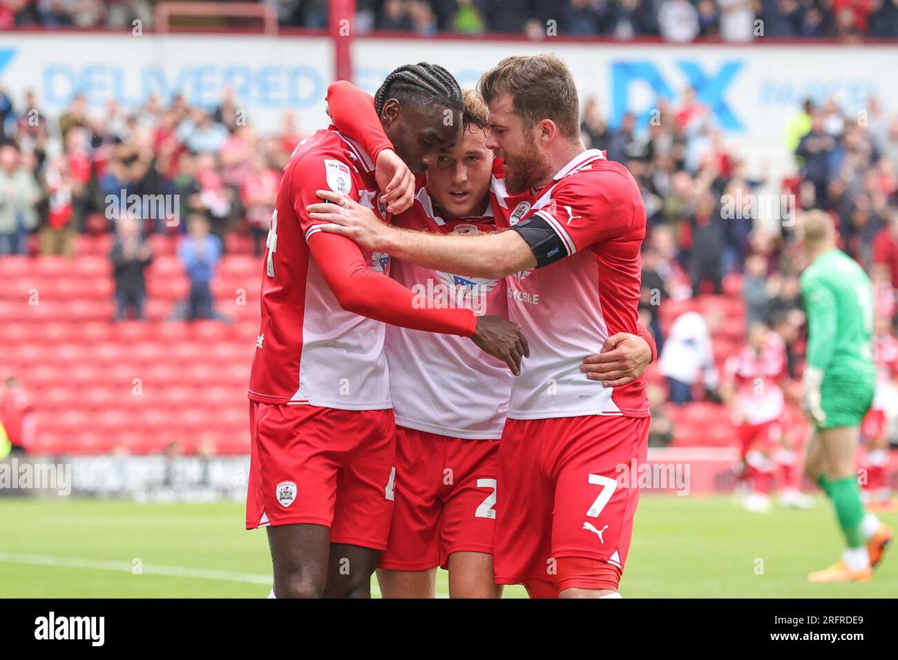 Devante Cole #44 of Barnsley celebrates his goal to make it 1-0 during ...