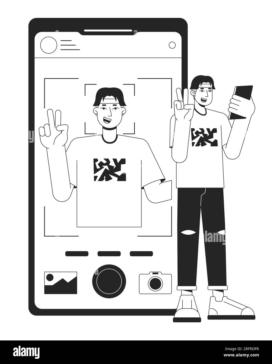 Man taking picture bw concept vector spot illustration Stock Vector ...