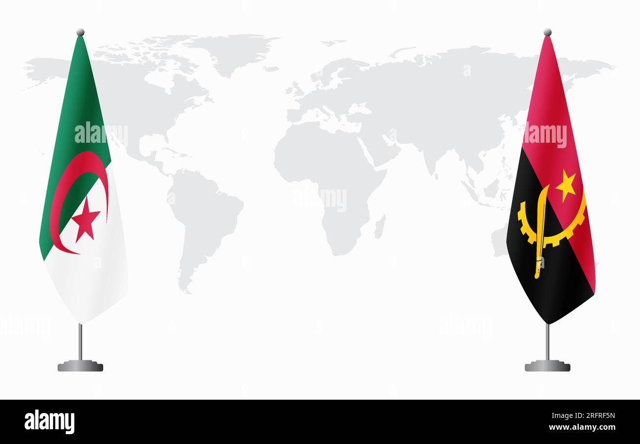 Algeria and Angola flags for official meeting against background of ...