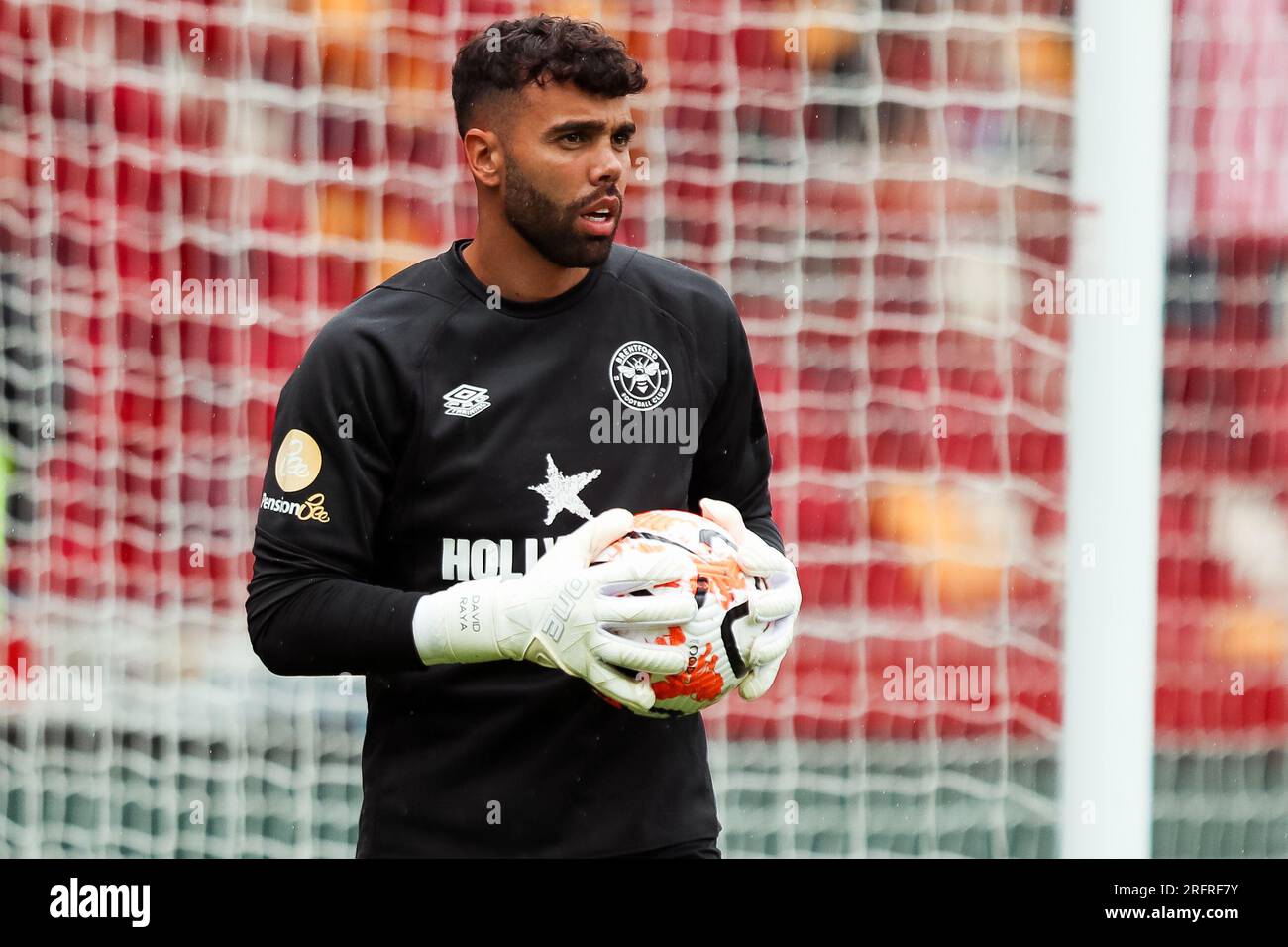Brentford goalkeeper David Raya warming up prior to kick-off before the ...