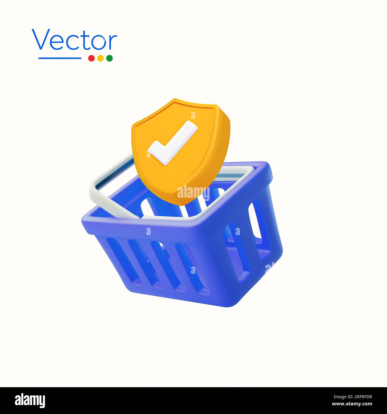 3d shopping basket with yellow checkmark shield, isolated on white ...