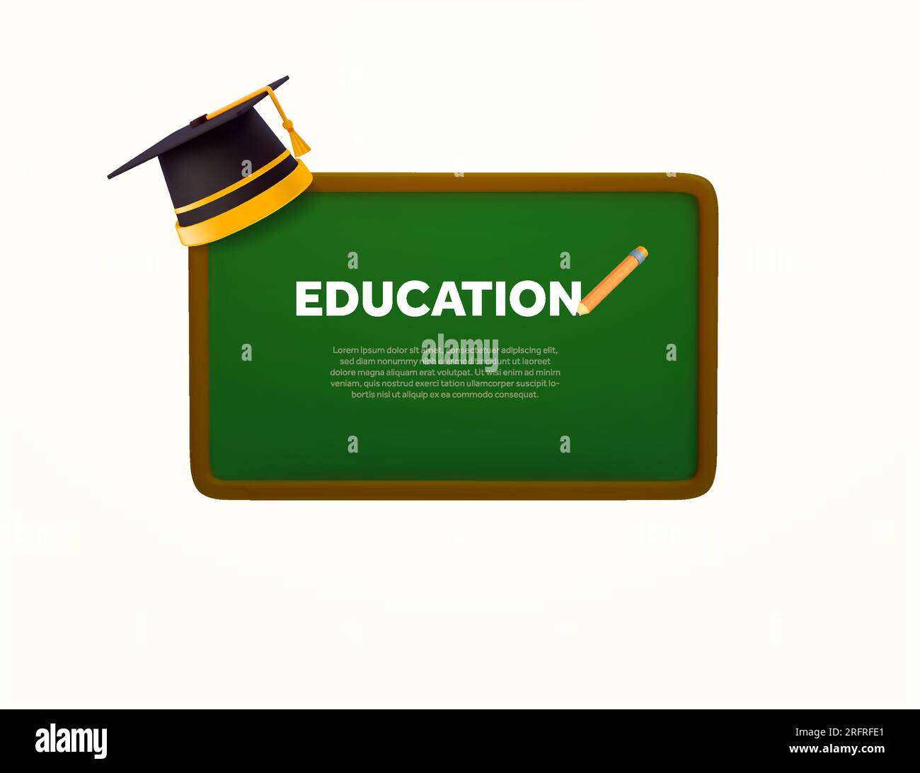 3d chalkboard with pencil, graduation cap or hat, isolated on white ...
