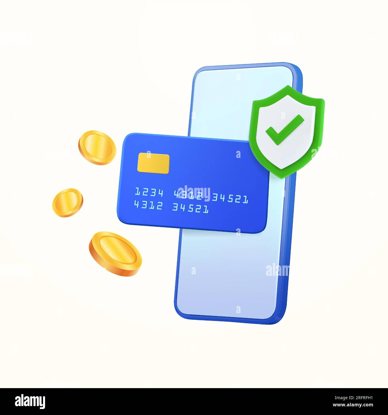 Online payment security concept with smartphone, bank cards, gold coins ...