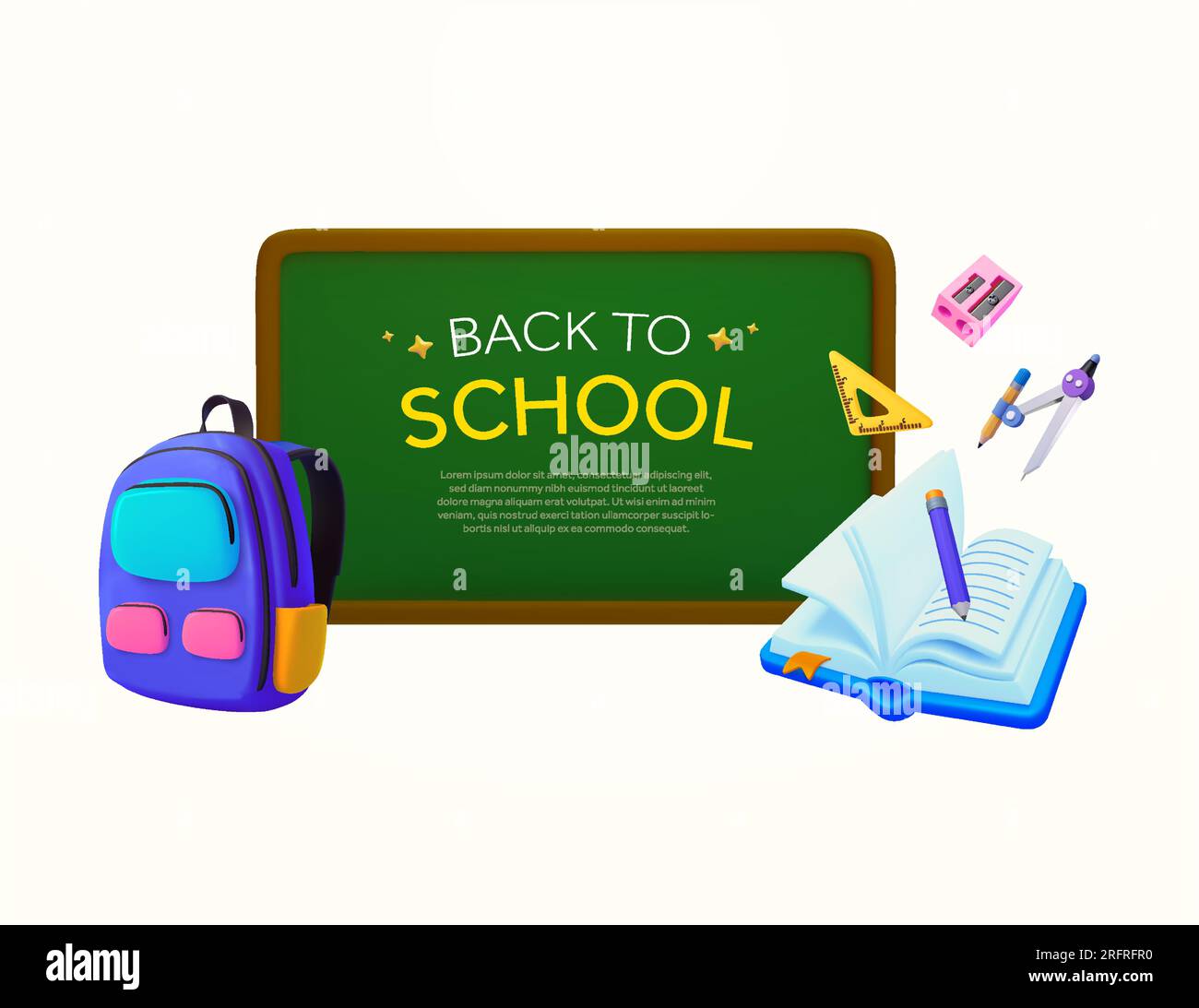 3d opened book, school backpack, bag, pencil, sharpener, class ...
