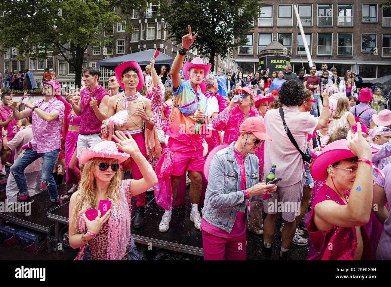 AMSTERDAM - Boats during the Canal Parade. The boat parade with eighty ...