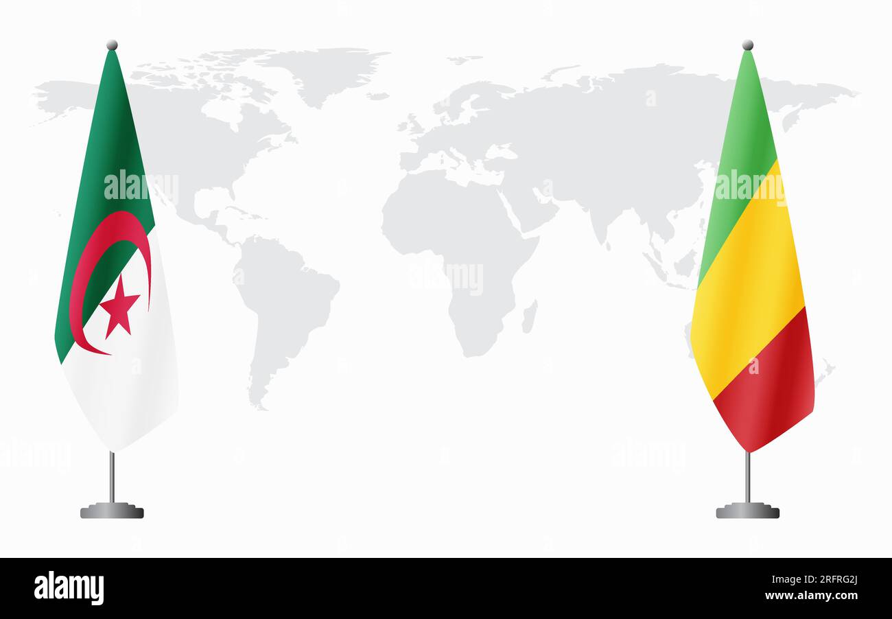 Algeria and Mali flags for official meeting against background of world ...