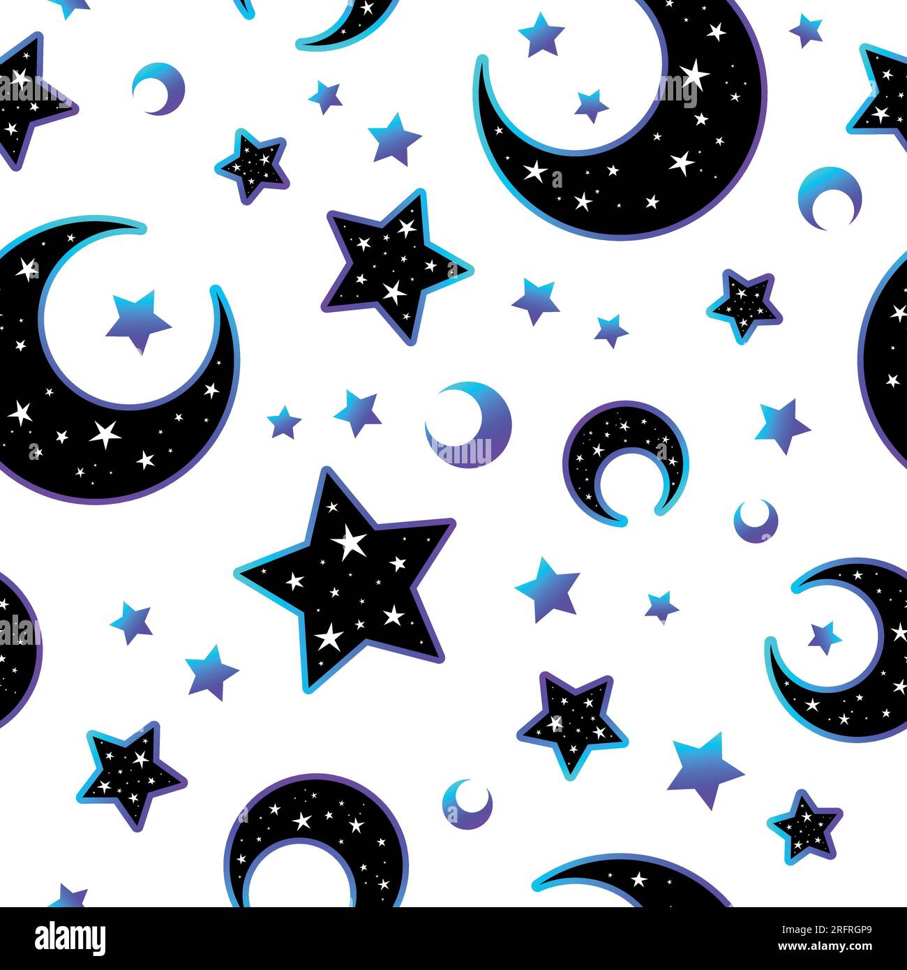 Mystical bright neon pattern with moon and stars. Vector illustration ...