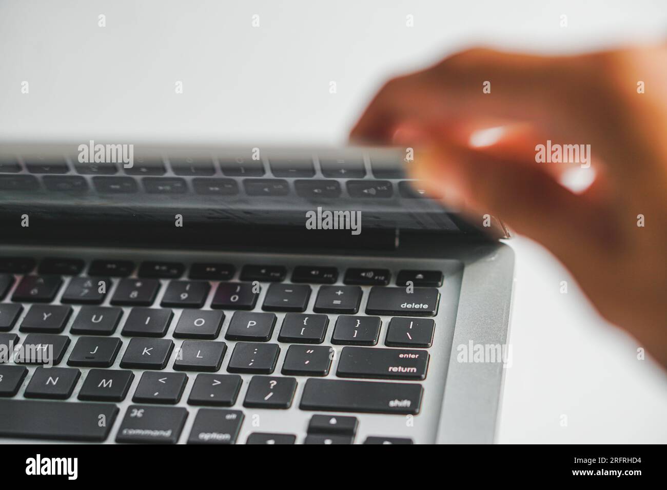 opening a laptop computer, getting ready for work in office Stock Photo ...
