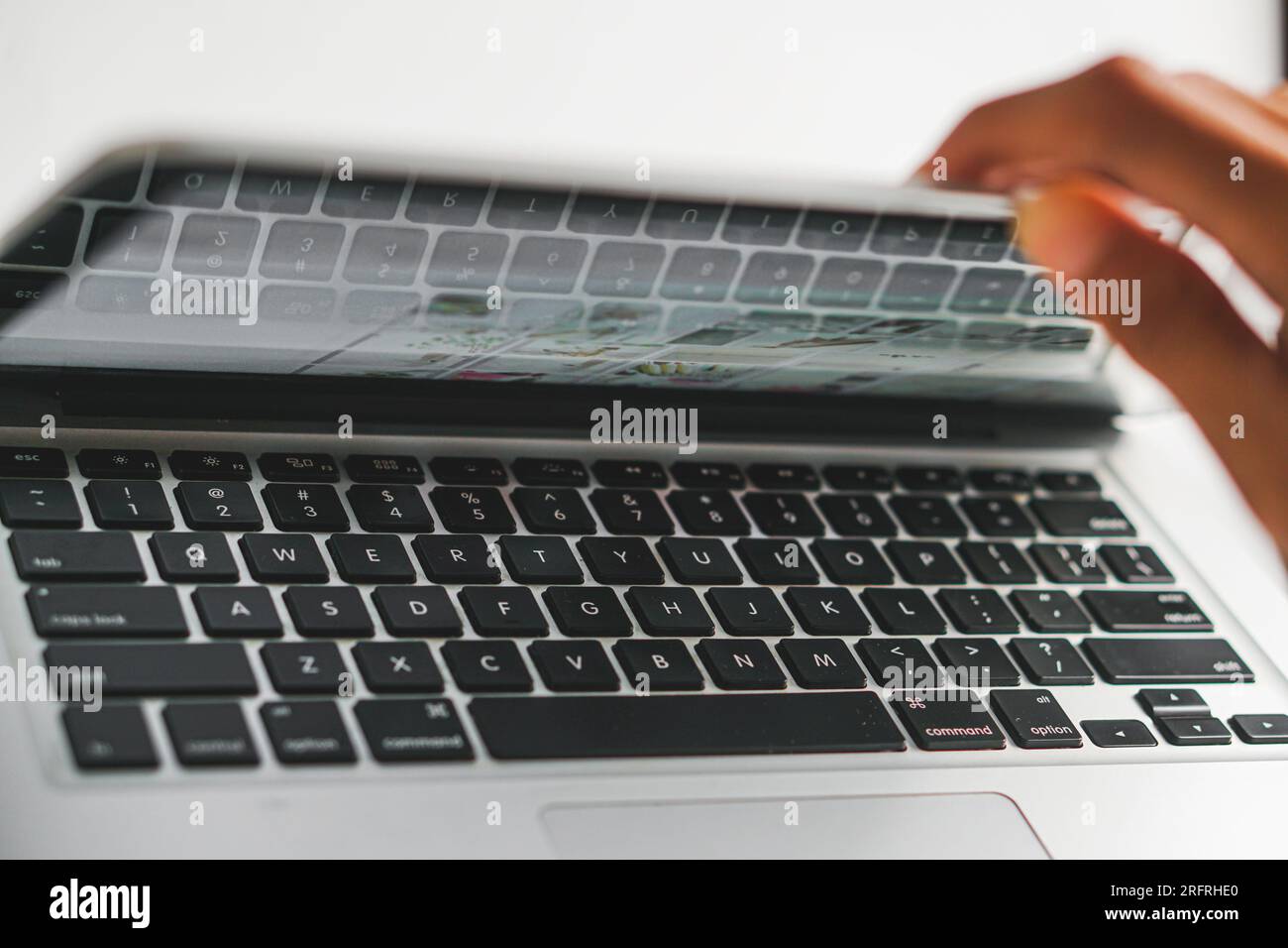 opening a laptop computer, getting ready for work in office Stock Photo ...
