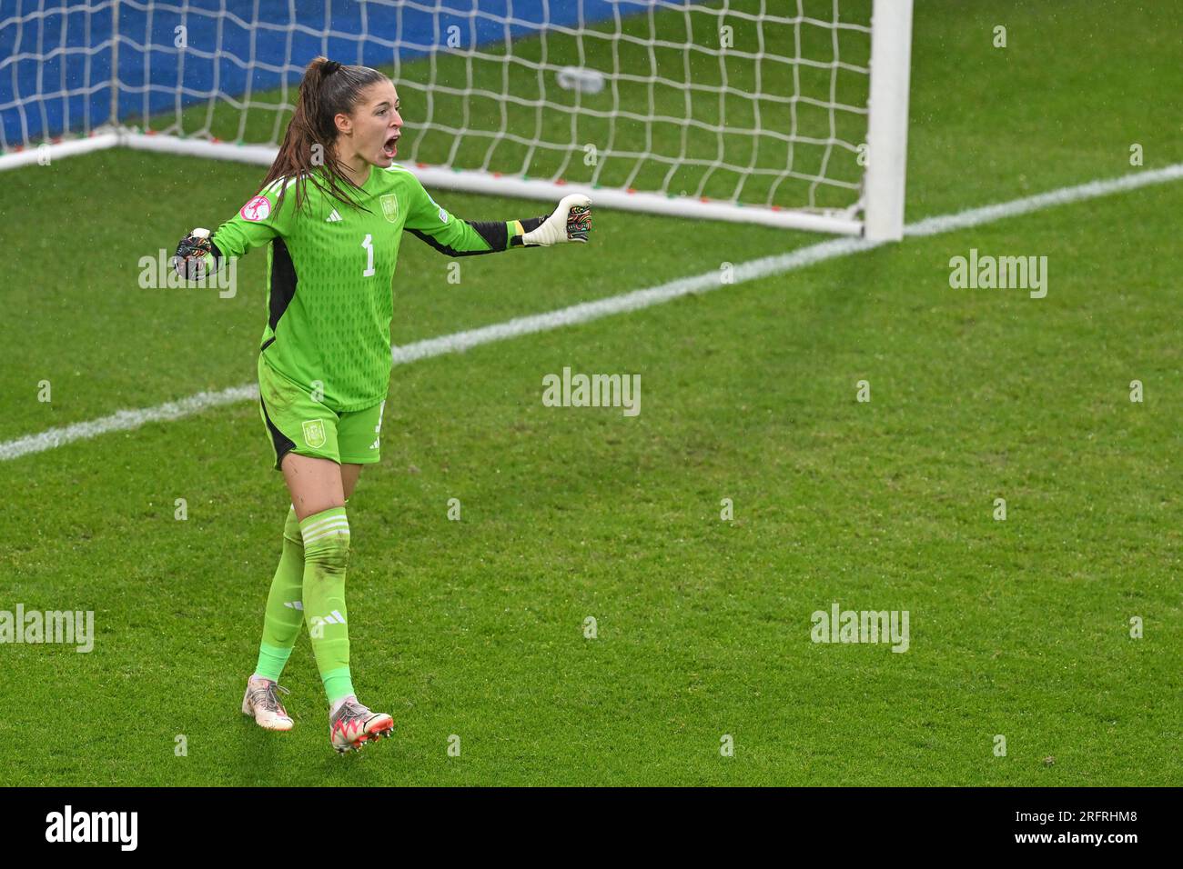 goalkeeper Meritxell Font (1) of Spain pictured celebrating during a ...