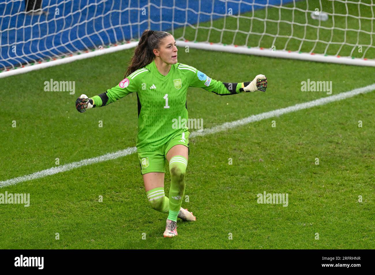 goalkeeper Meritxell Font (1) of Spain pictured celebrating during a ...