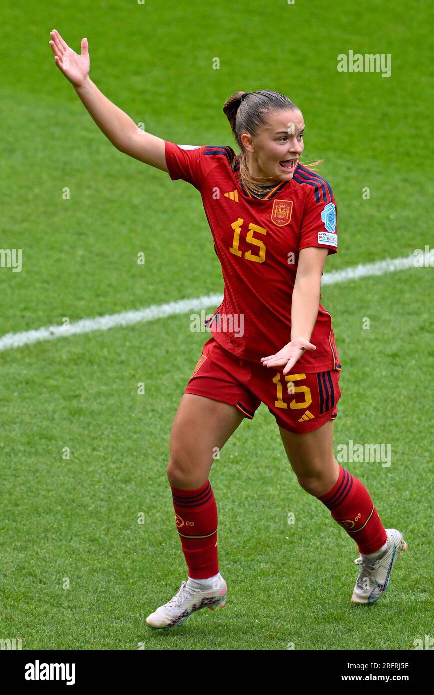 Leuven, Belgium. 30th July, 2023. Sara Ortega (15) of Spain pictured during a female soccer game ...