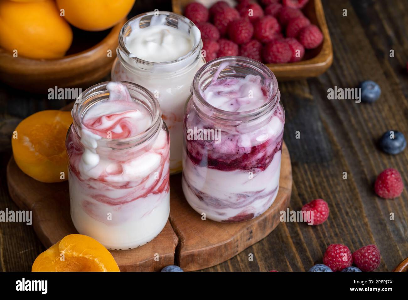 Fresh delicious yogurt made from milk with berry flavor, yogurt with ...