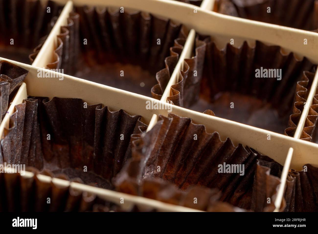 Empty box packaging for chocolates, used paper gift box from sweets and ...
