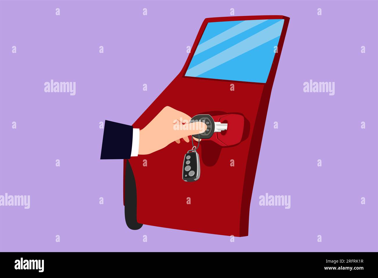 Graphic flat design drawing young businessman hand with car key. Hand ...