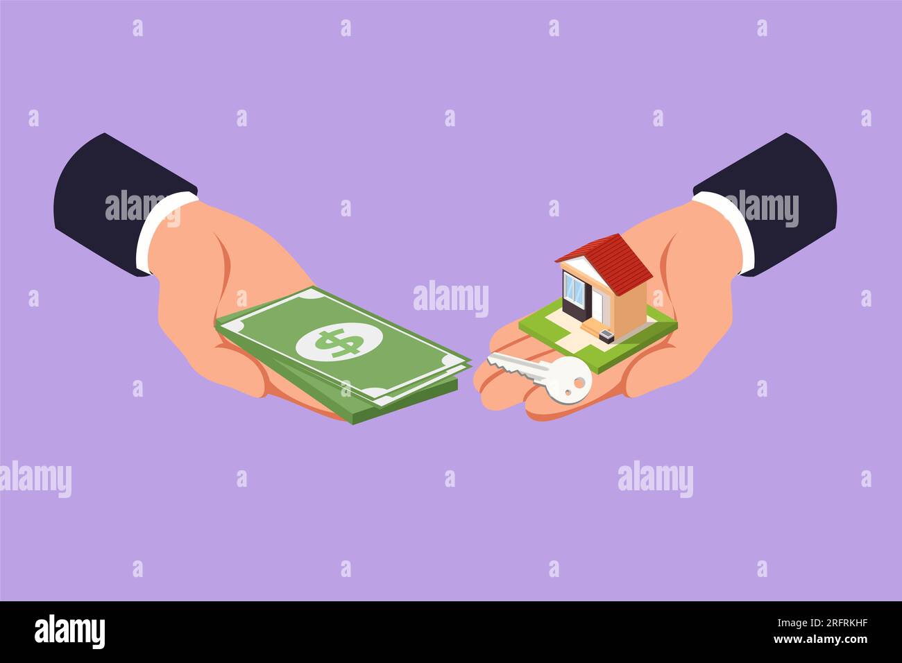 Graphic flat design drawing buying house. Agent of real estate holding ...