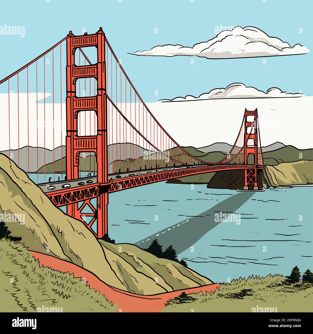 Golden Gate Bridge Cartoon Black And White Golden Gate Bridge Vector