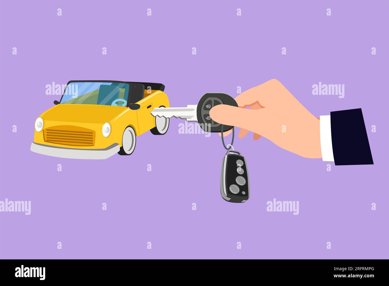 Graphic flat design drawing of hand turning the key in the hole on car ...