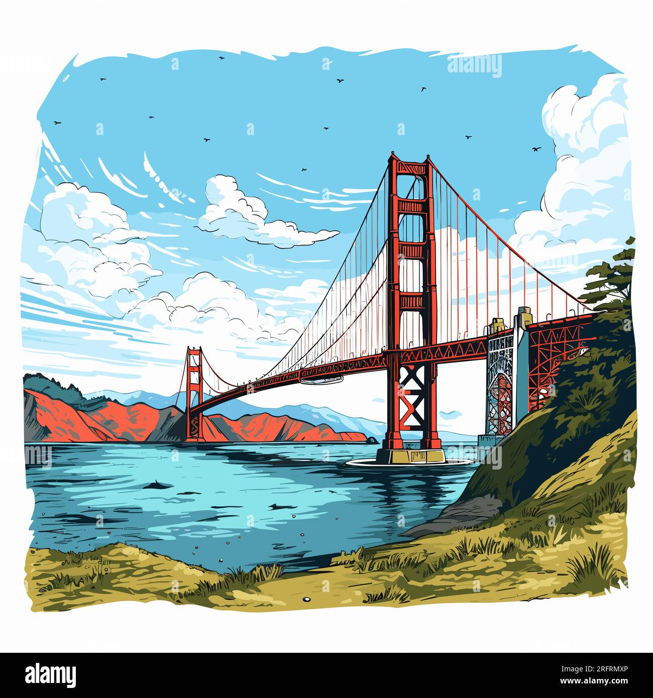 Comic About Golden State Bridge 331 Cartoon Golden Gate Bridge Stock