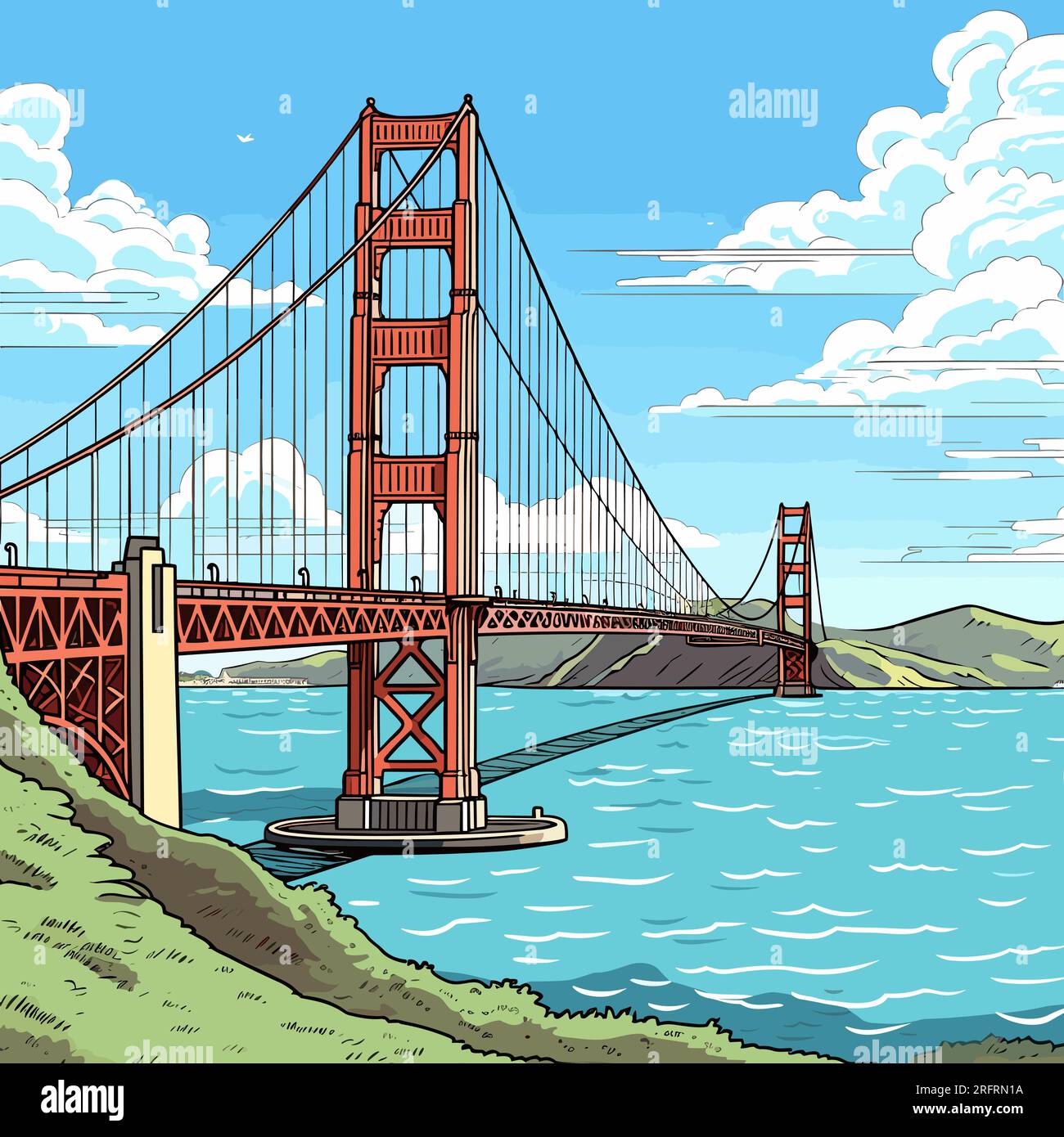 Golden Gate Bridge Vector Logo Golden Gate Bridge Hand Drawn Comic