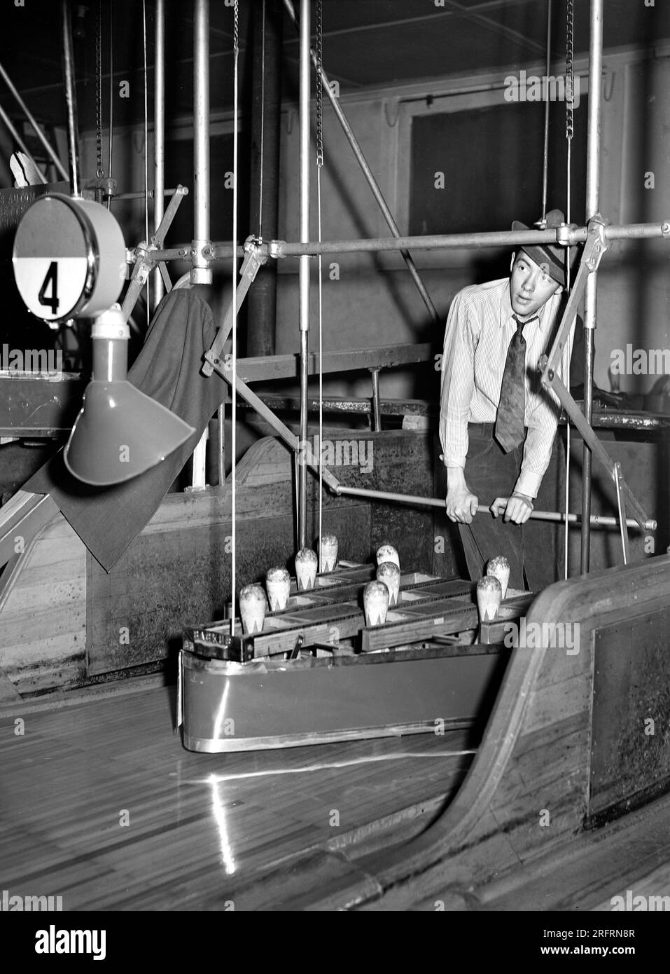 Pin boy at bowling alley, Clinton, Indiana, USA, Arthur Rothstein, U.S ...