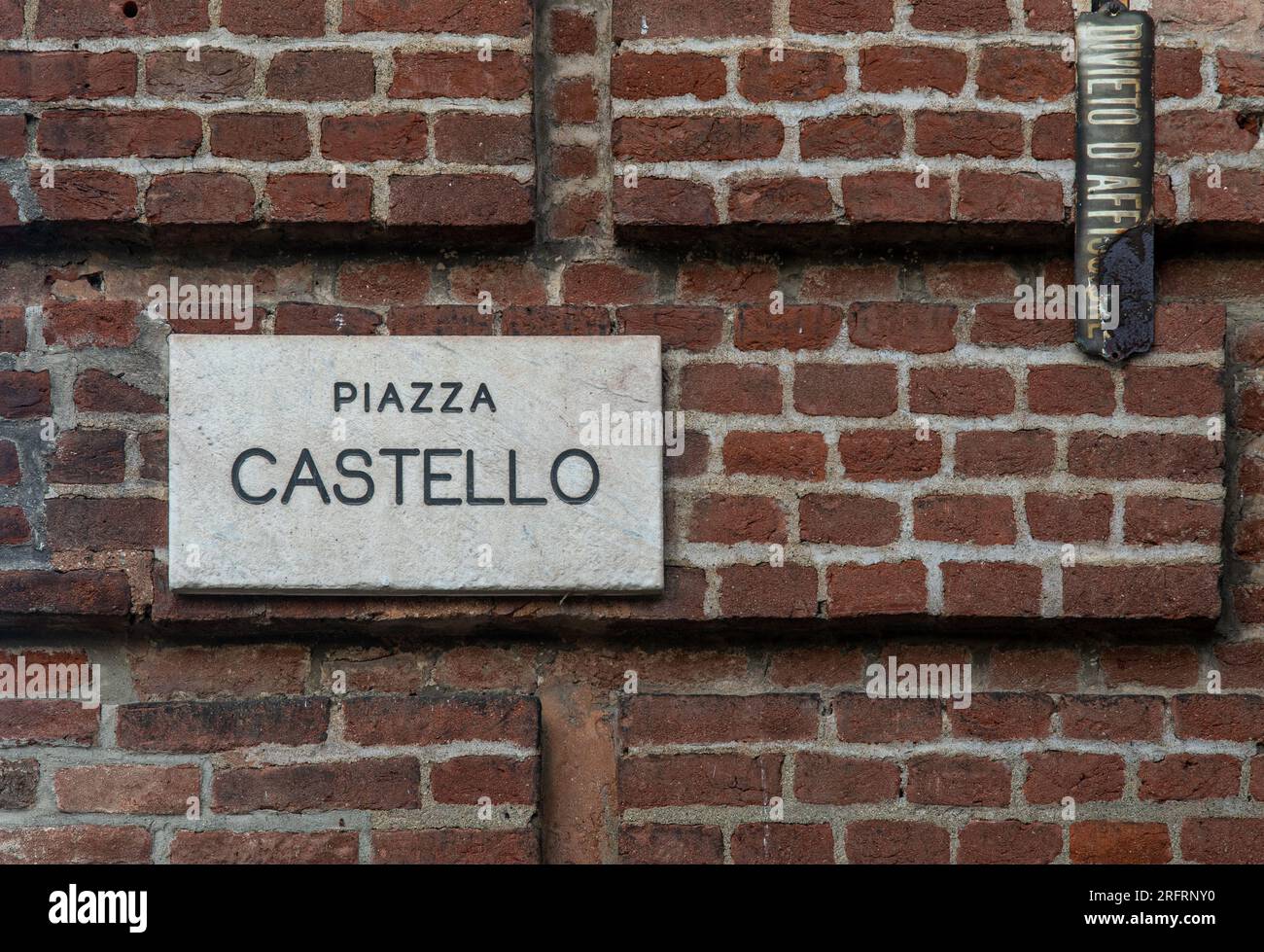 Sign of Piazza Castello square that houses at its center the ...