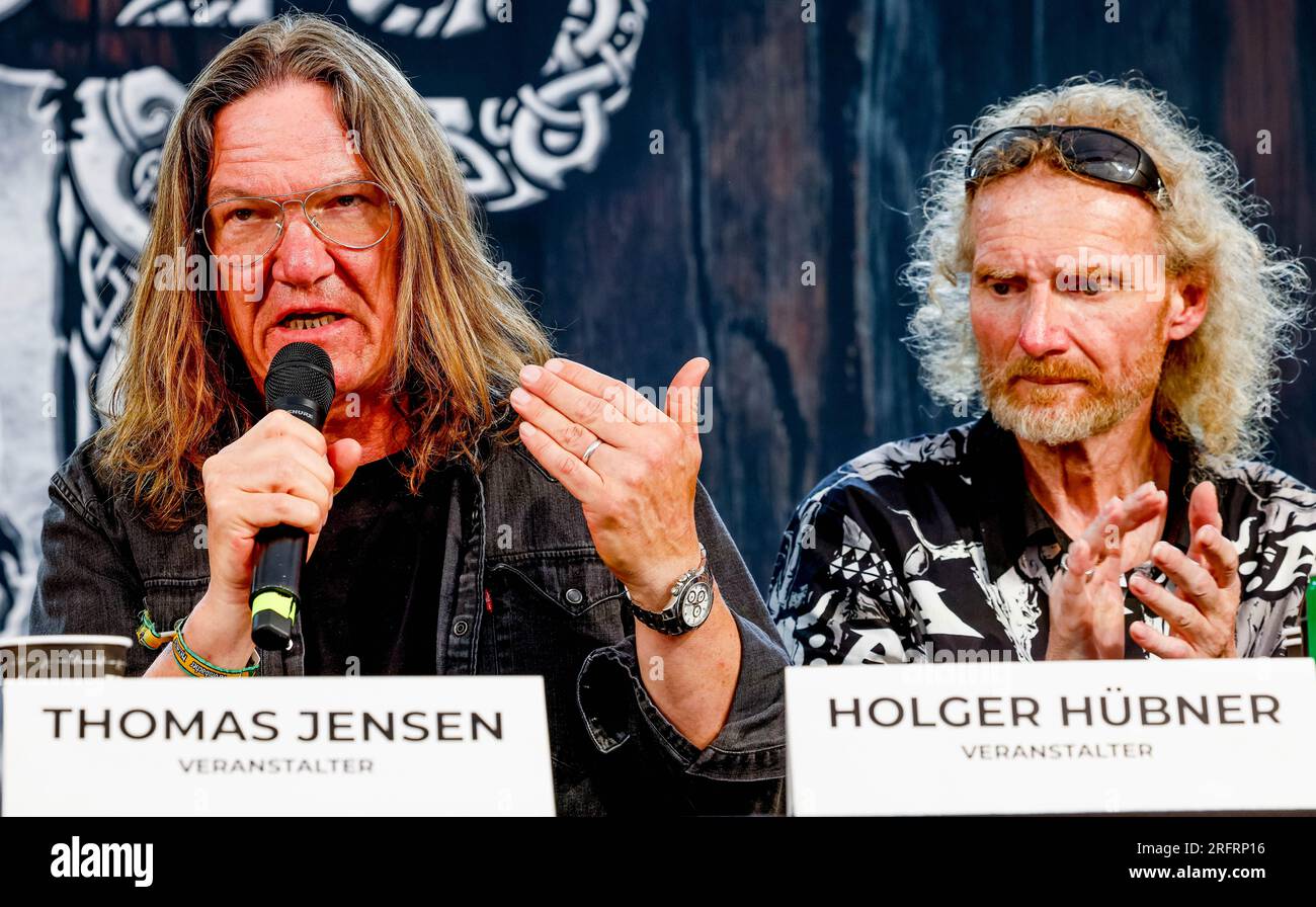 Wacken, Germany. 05th Aug, 2023. Thomas Jensen (l) and Holger Hübner, organizers of the Wacken ...
