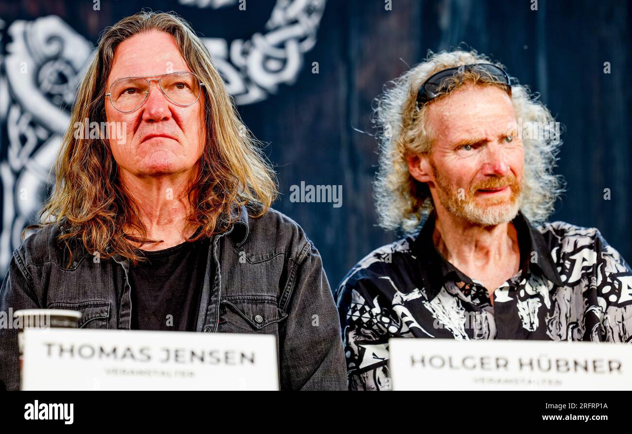Wacken, Germany. 05th Aug, 2023. Thomas Jensen (l) and Holger Hübner, organizers of the Wacken ...