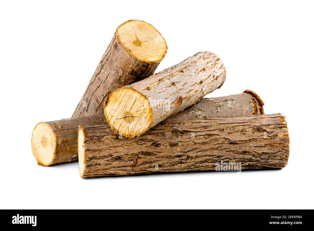 Several cut willow logs isolated over white background Stock Photo - Alamy