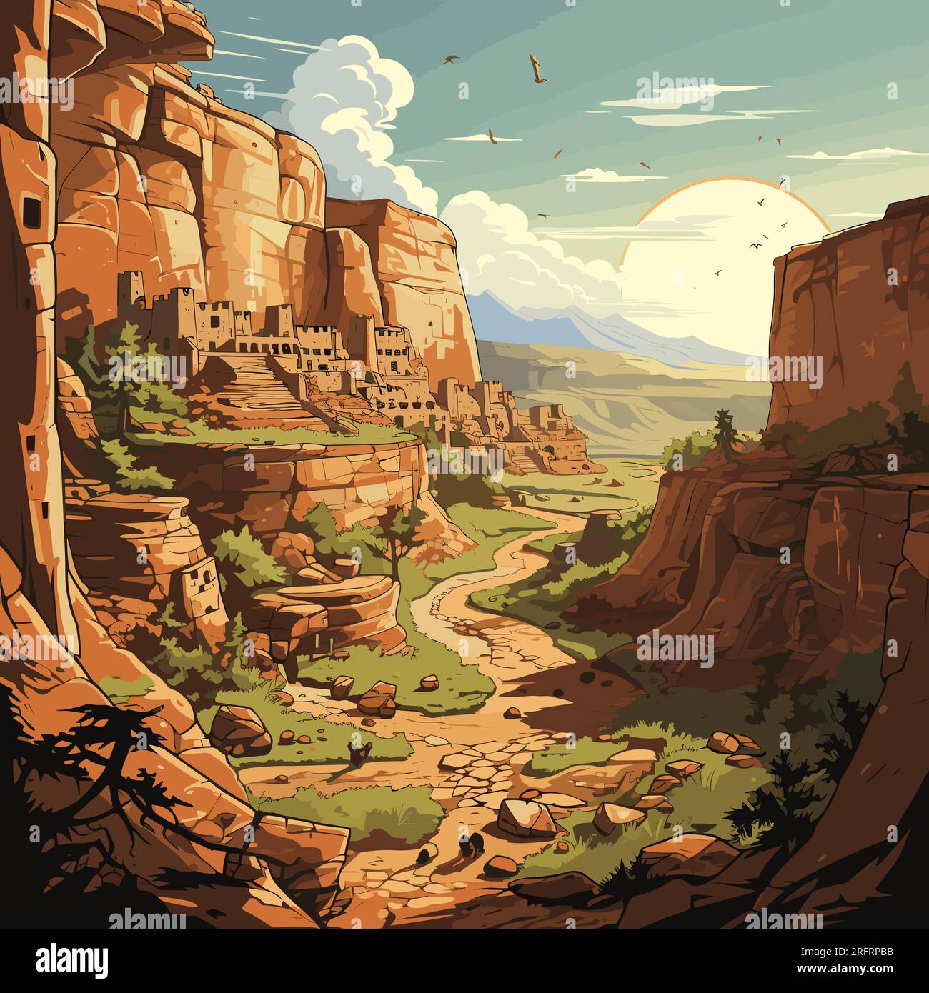 Mesa Verde hand-drawn comic illustration. Mesa Verde. Vector doodle ...