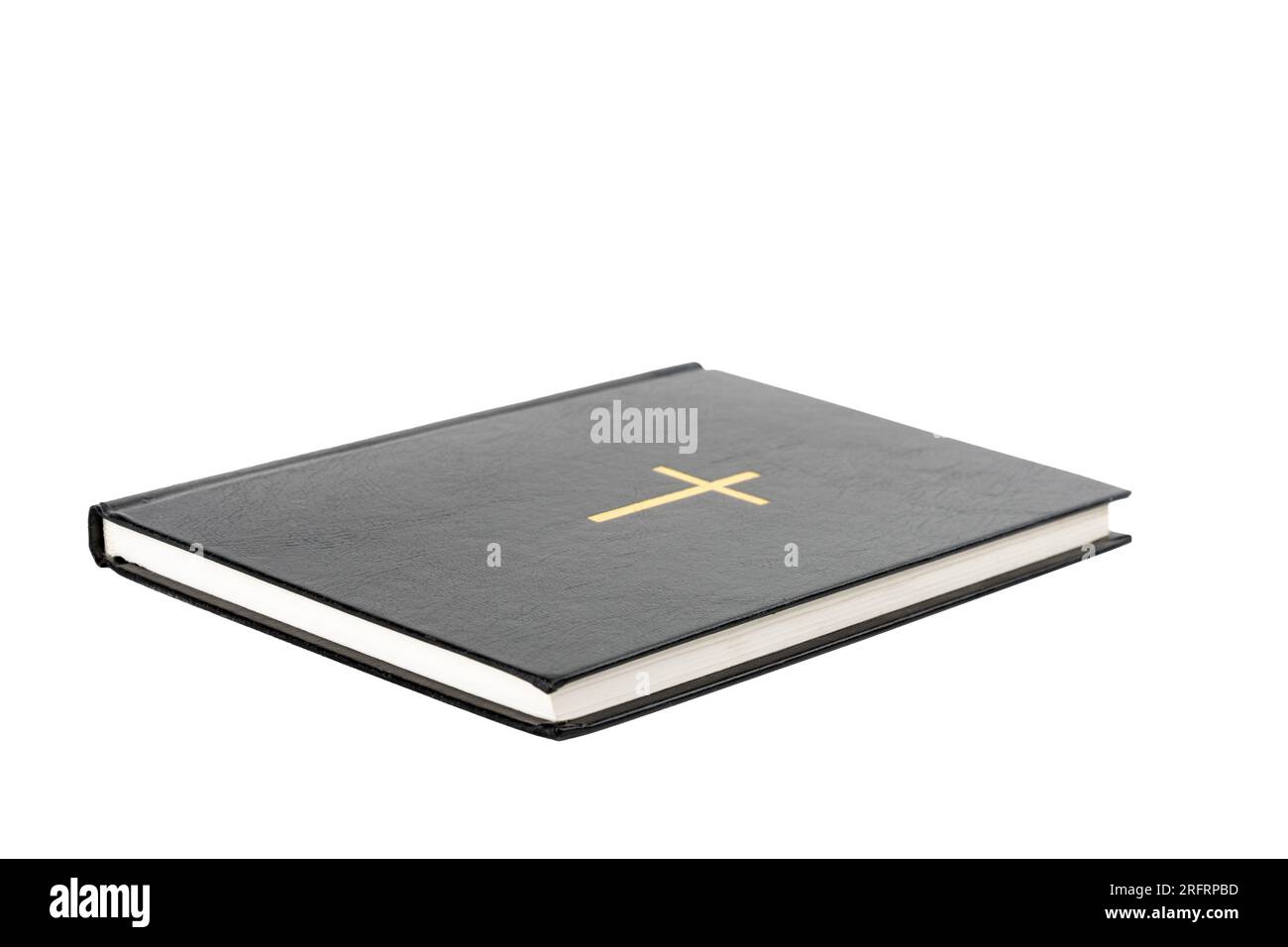 Holy Bible on white background. Book with black cover and golden christ ...