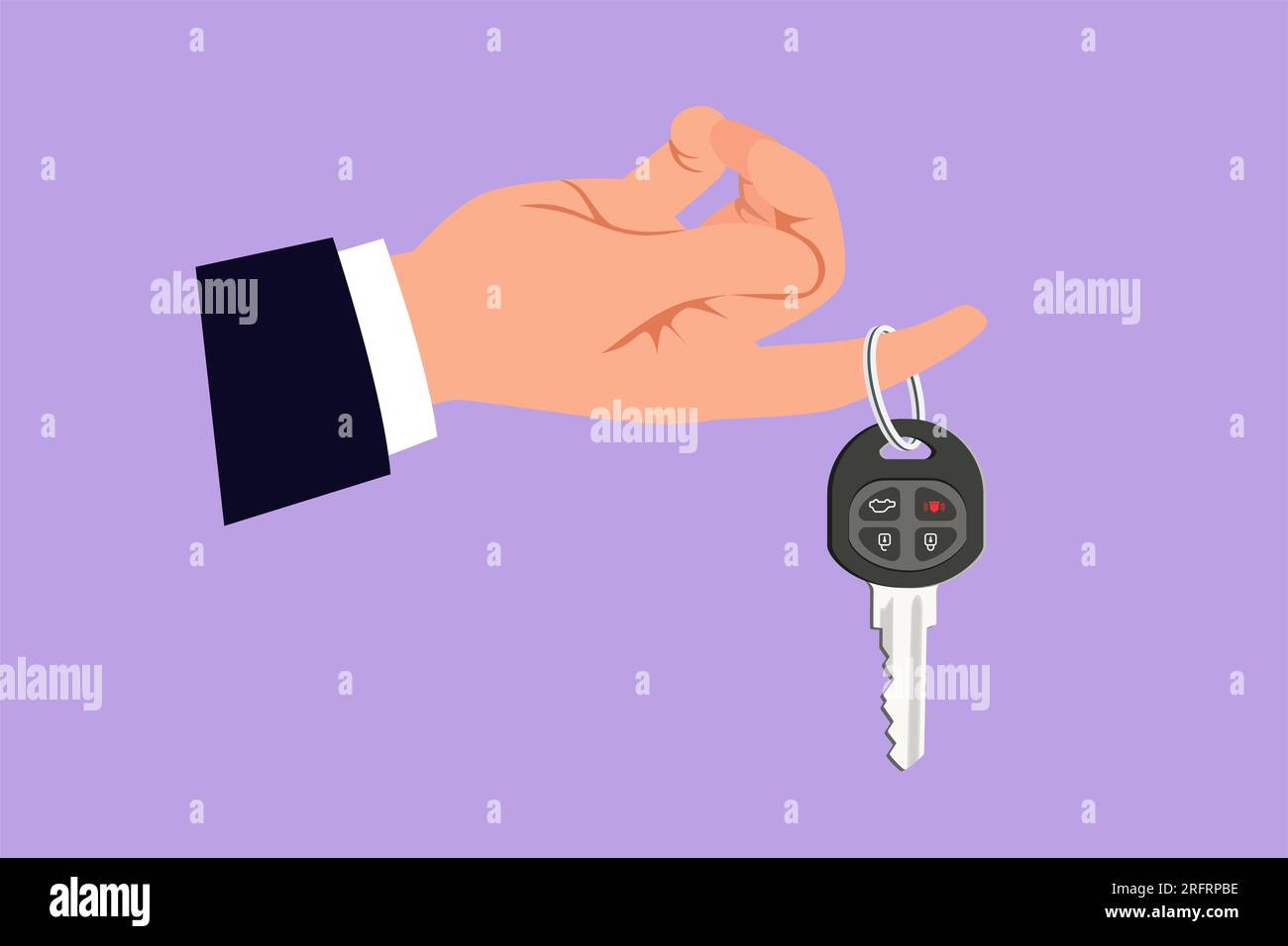 Cartoon flat style drawing hand holding hanging car key and alarm ...
