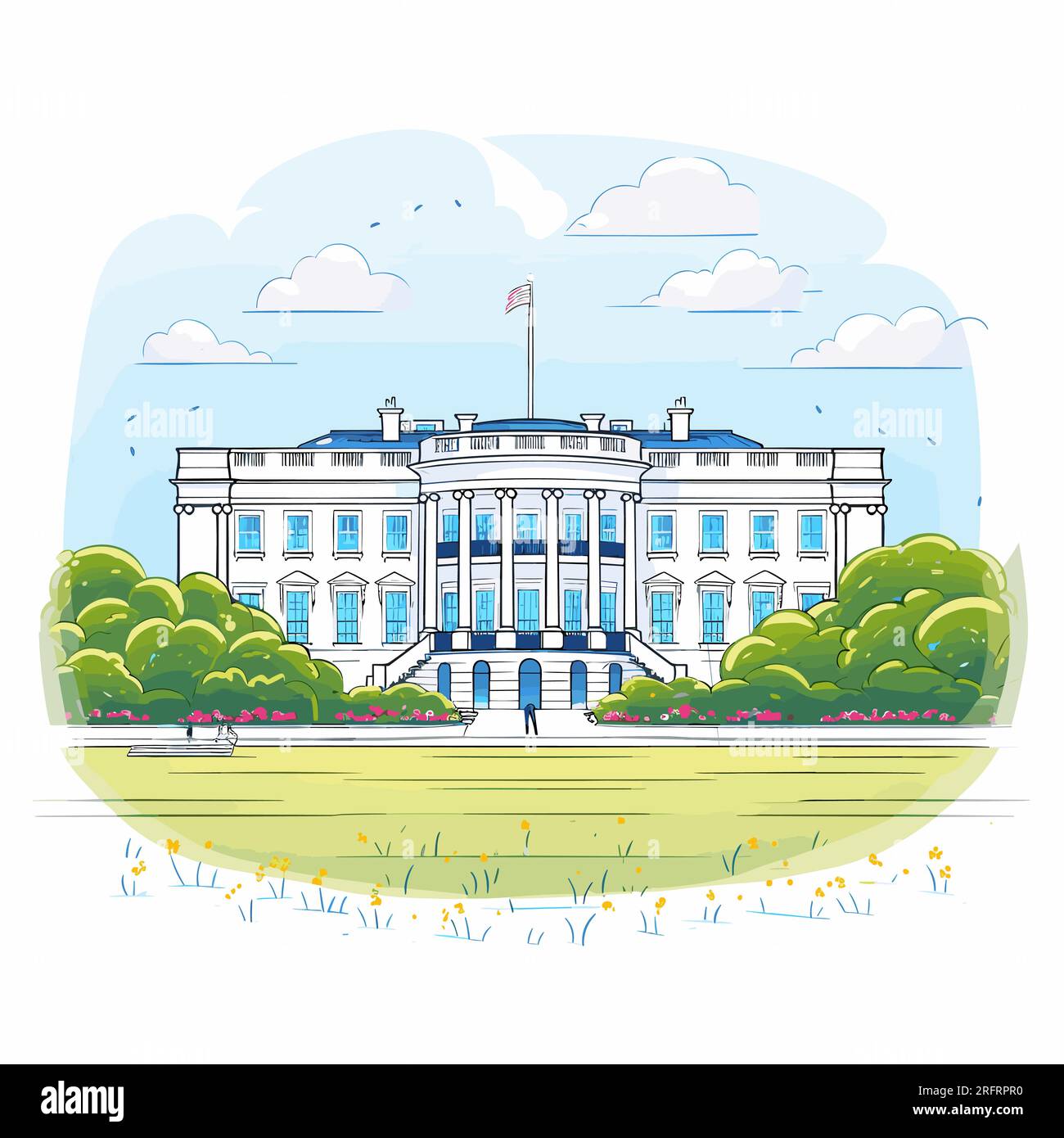 White House hand-drawn comic illustration. The White House. Vector ...