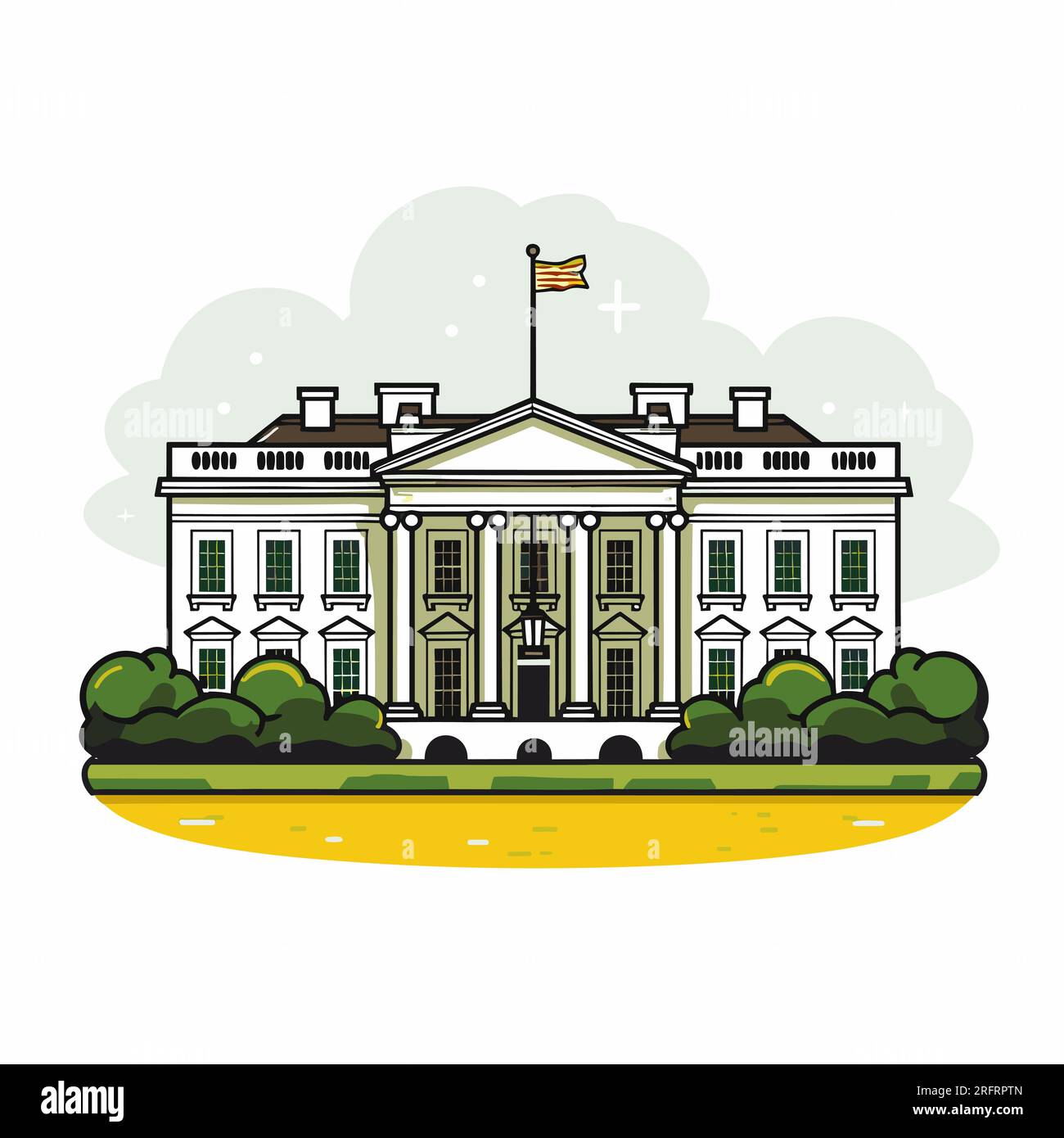 White House Cartoon Mural Vector Handpainted White Premium Photo