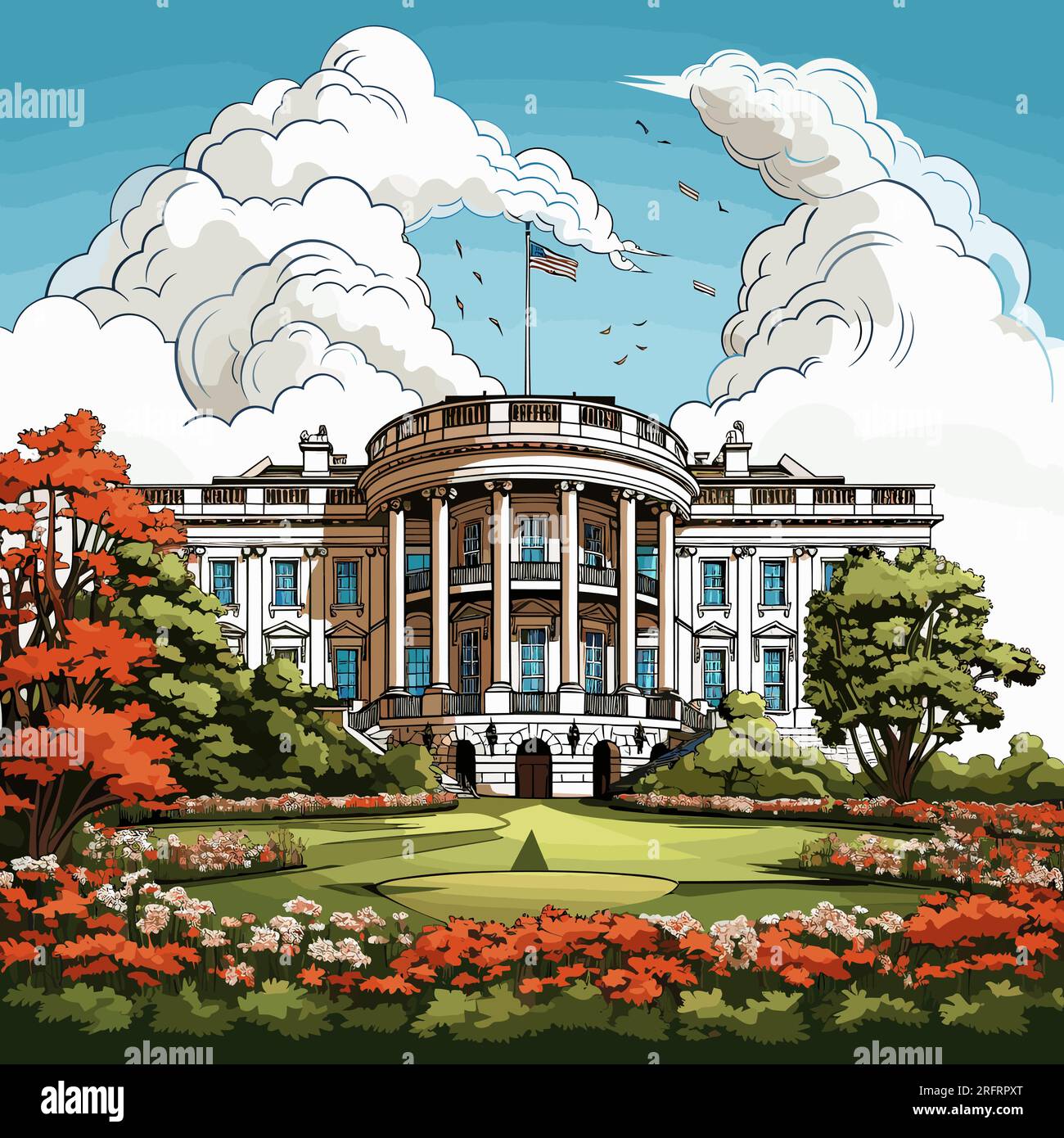 White House Cartoon Mural Vector Handpainted White Premium Photo