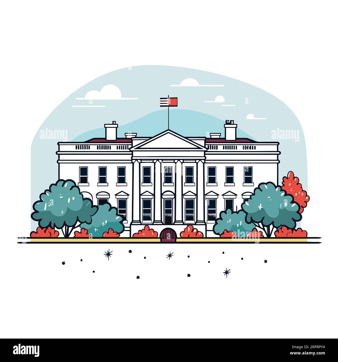 White House hand-drawn comic illustration. The White House. Vector ...