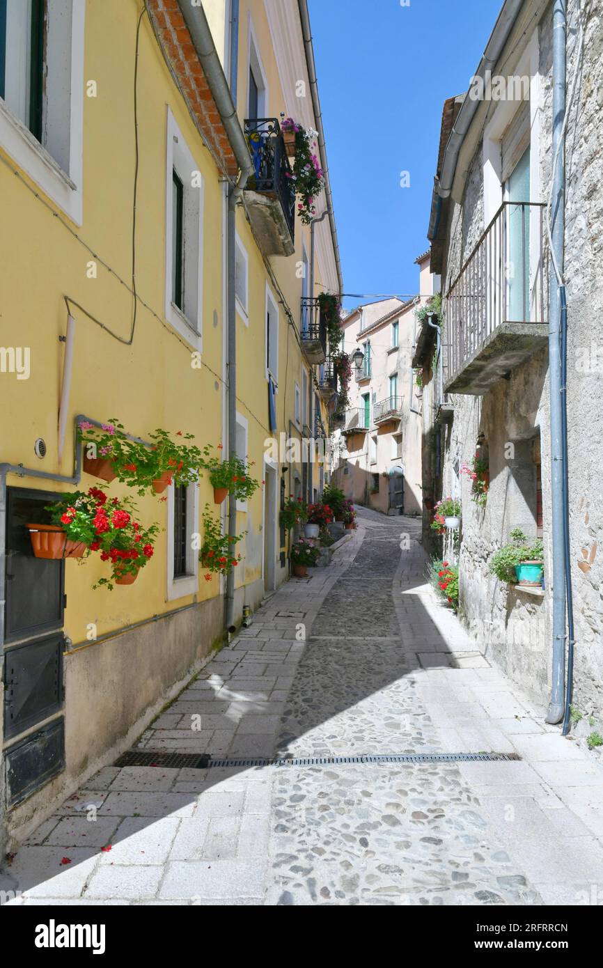 A characteristic street of Buccino, a medieval village in the province ...