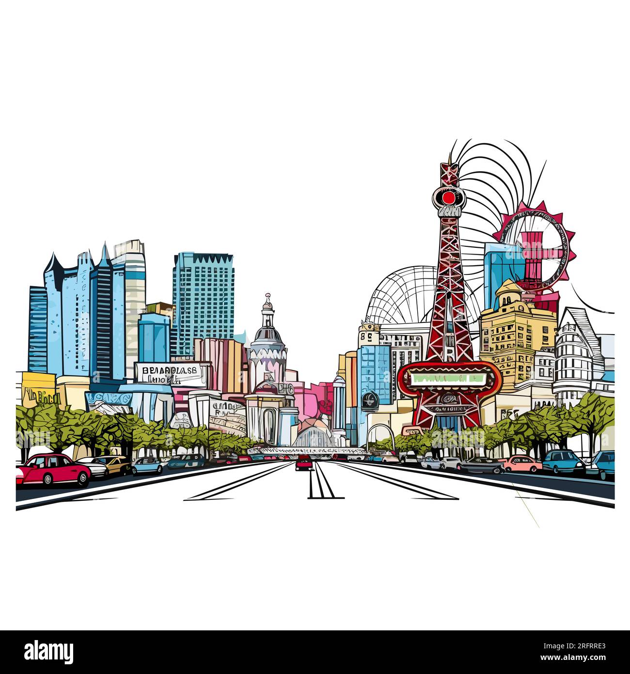 Las Vegas hand-drawn comic illustration. Las Vegas. Vector doodle style ... Las Vegas hand-drawn comic illustration. Las Vegas. Vector doodle style ...