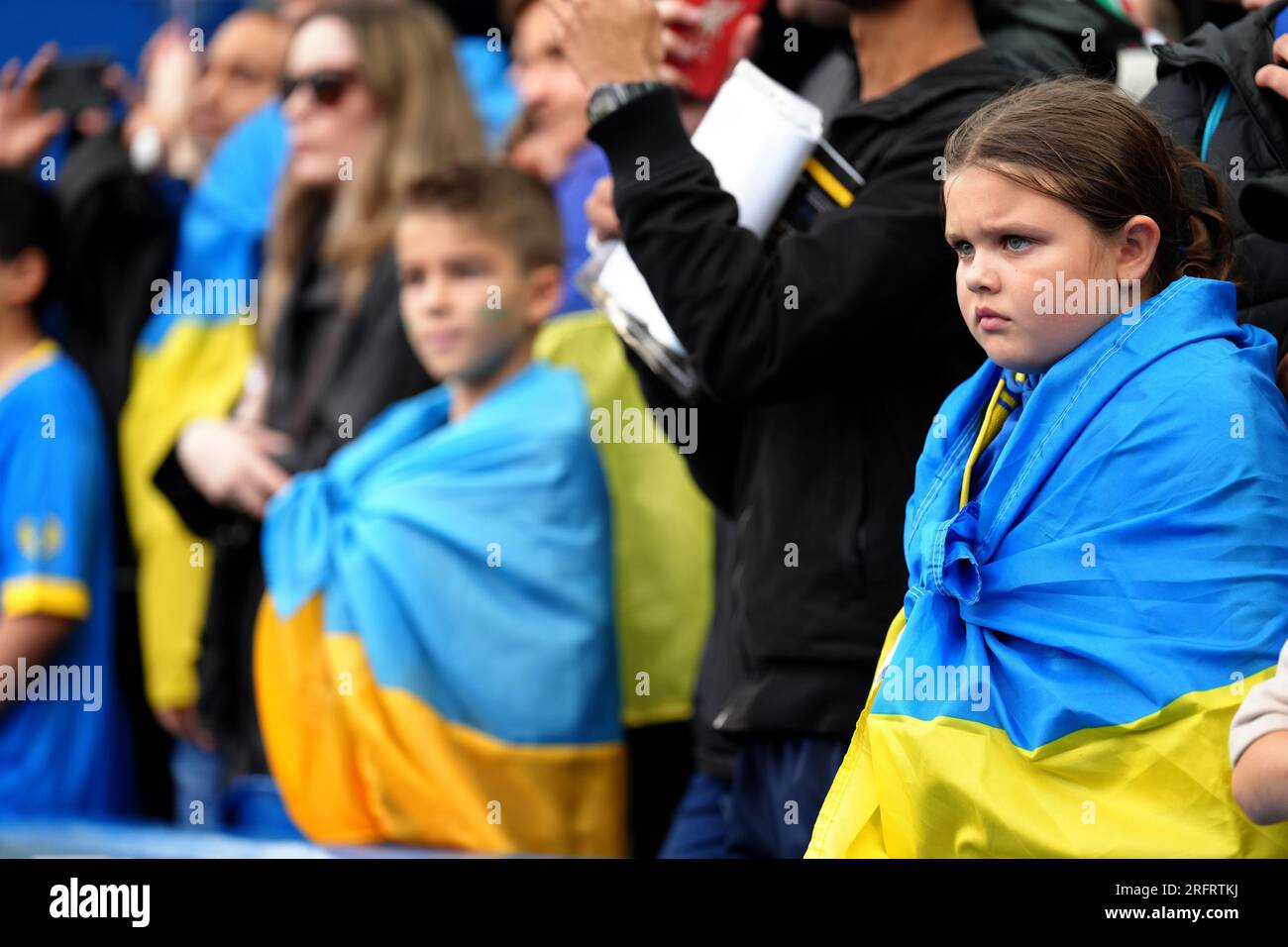 Young fans of Ukraine in the stands before the Game4Ukraine match at ...